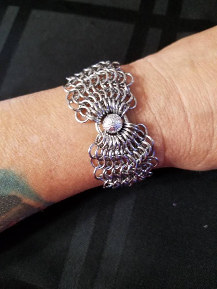 Handmade Stainless Steel Chainmaille Bracelet With Center Bead - Etsy ...