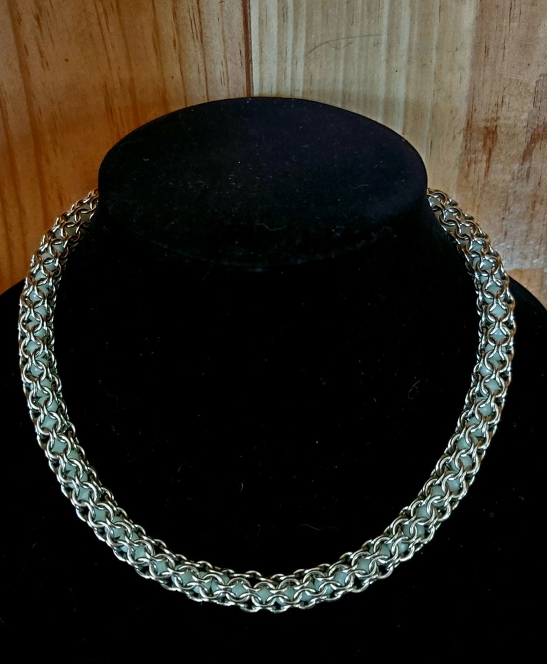 Stainless Steel Chainmaille Captured Bead Necklace - Etsy