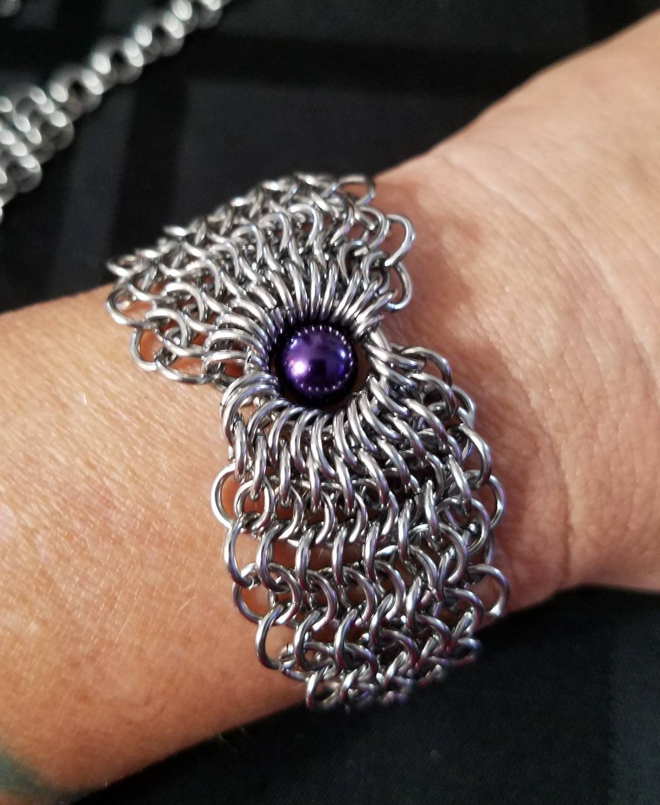 Handmade Stainless Steel Chainmaille Bracelet With Center Bead - Etsy ...
