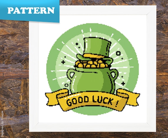 Good Luck Pot of Gold Cross Stitch Pattern St. Patrick's | Etsy