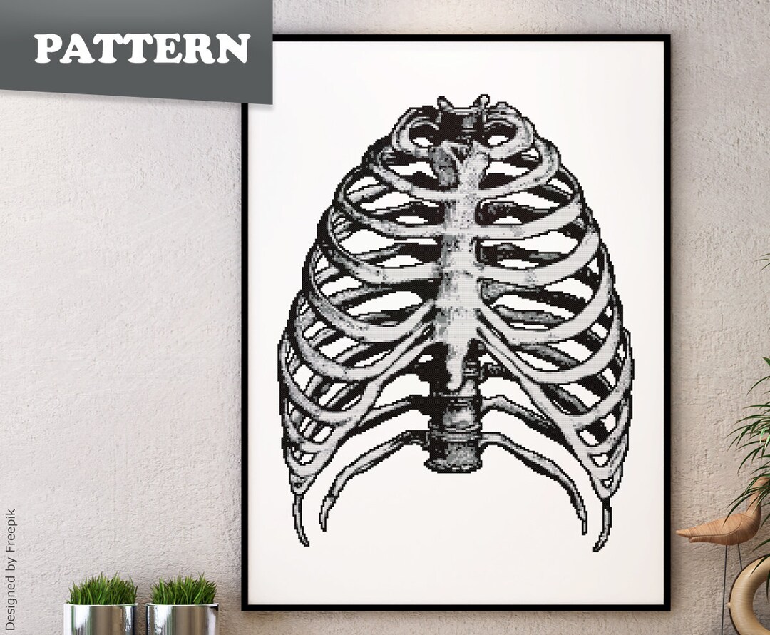 Rib Cage Cross Stitch Pattern | Black and Gray | Skeleton | Anatomy ...