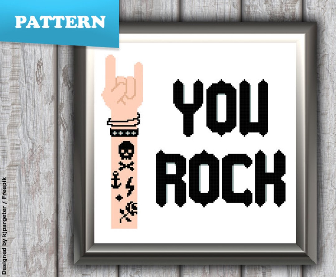 Horns up You Rock Cross Stitch Pattern Tattoos Arm Headbanger Heavy ...