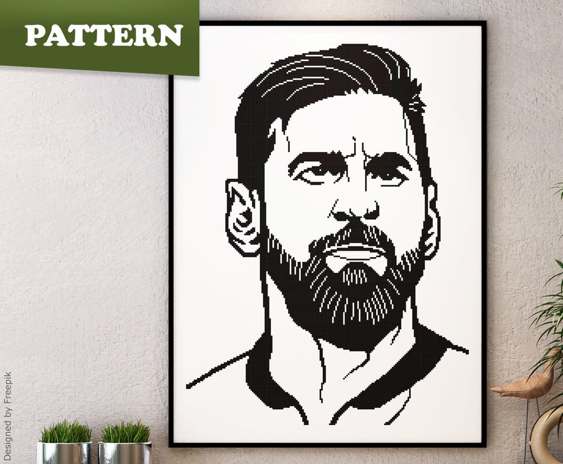 Lionel Messi Black Portrait Cross Stitch Pattern Soccer People Football ...