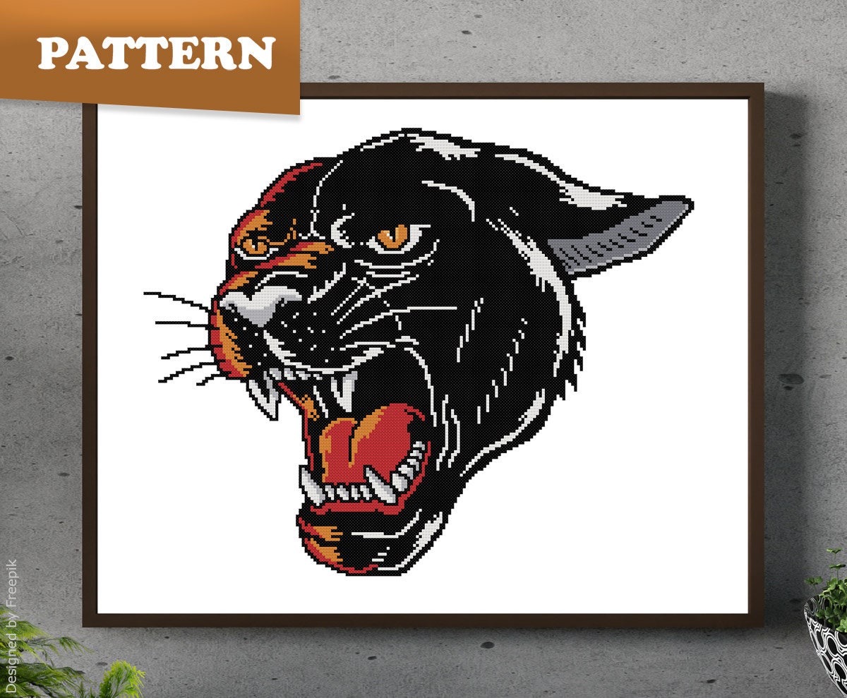 Panther Cross Stitch Pattern Vintage Traditional Roar Predator Animals ...
