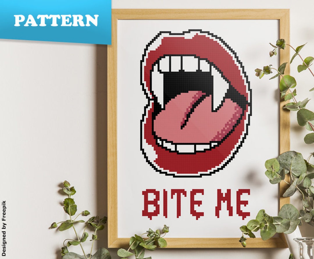 Bite Me - Vampire Teeth Mouth Cross Stitch Pattern | Scary | Halloween ...