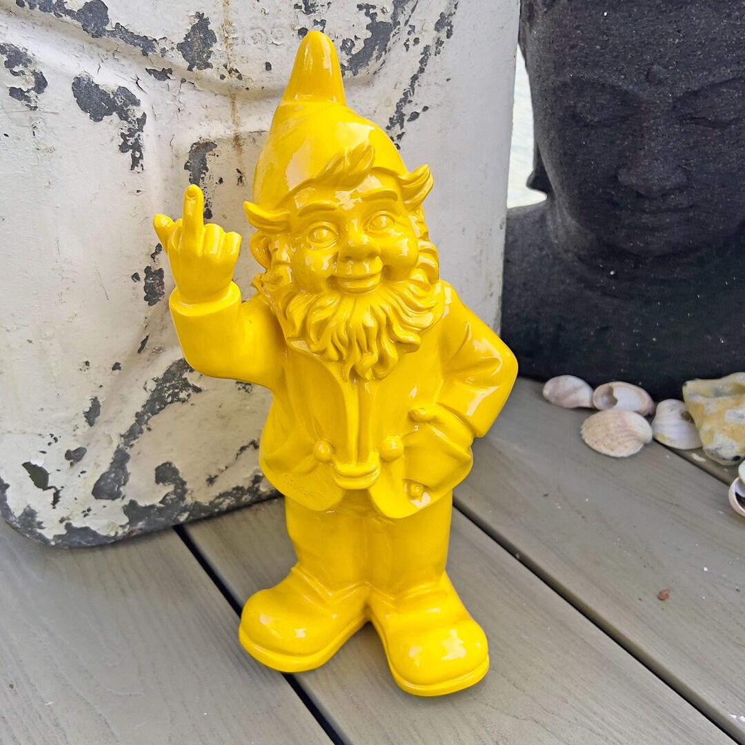 Large Middle Finger Rude Garden Gnome Ornament Swearing Yellow Gnome ...