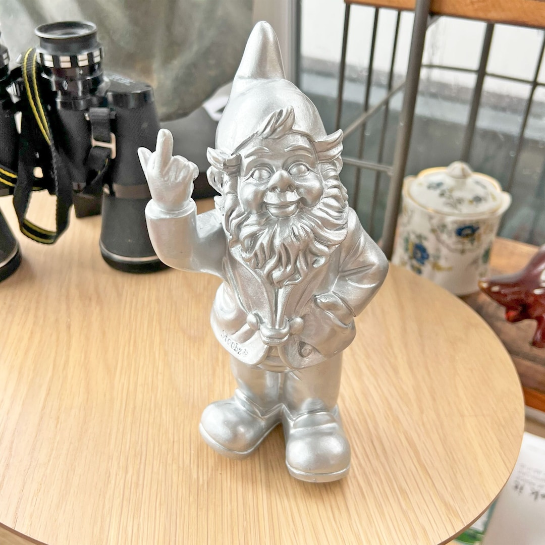 Silver Rude Middle Finger Gnome Ornament for Garden or Home - Etsy UK