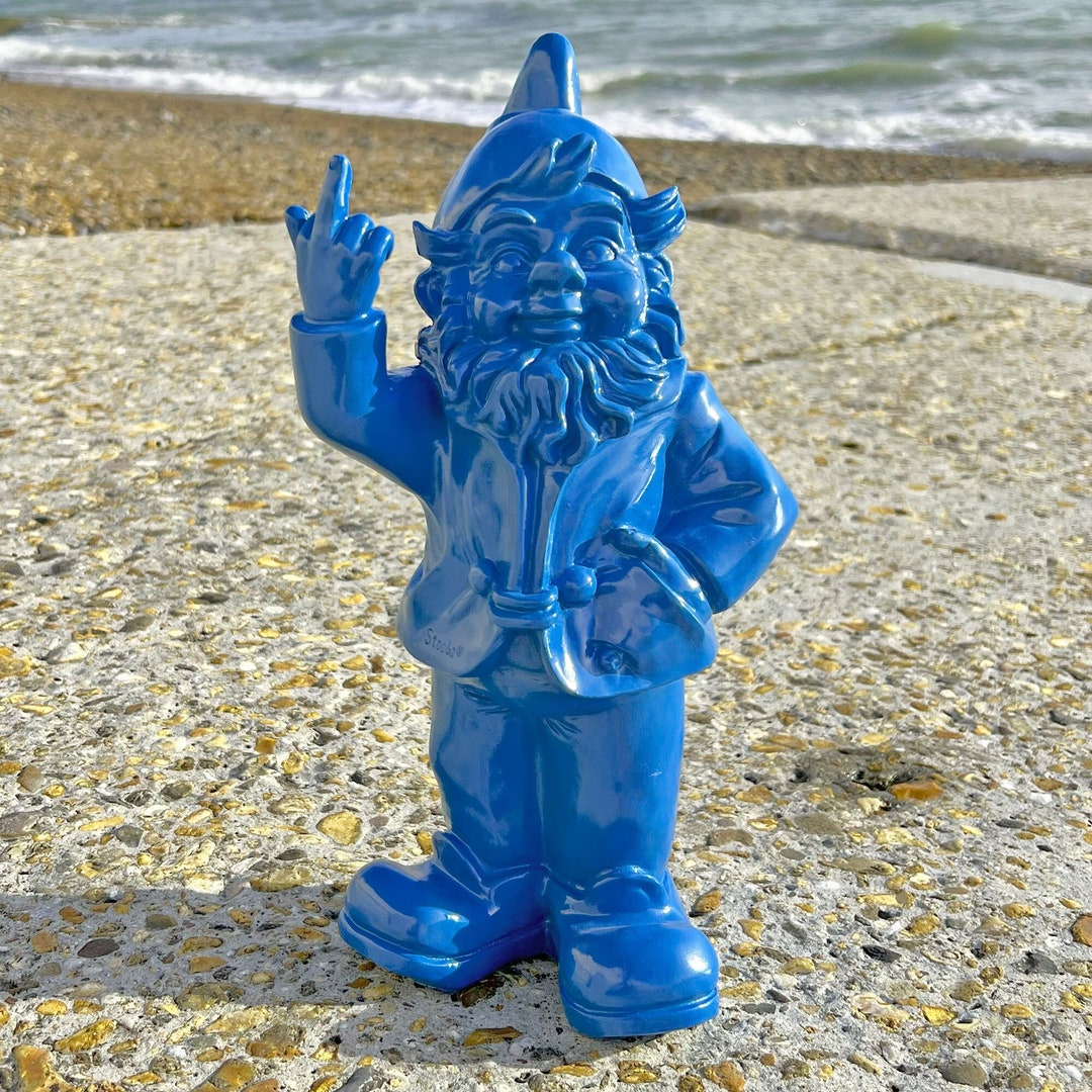 Middle Finger Rude Garden Gnome Ornament Swearing Blue Gnome Statue ...