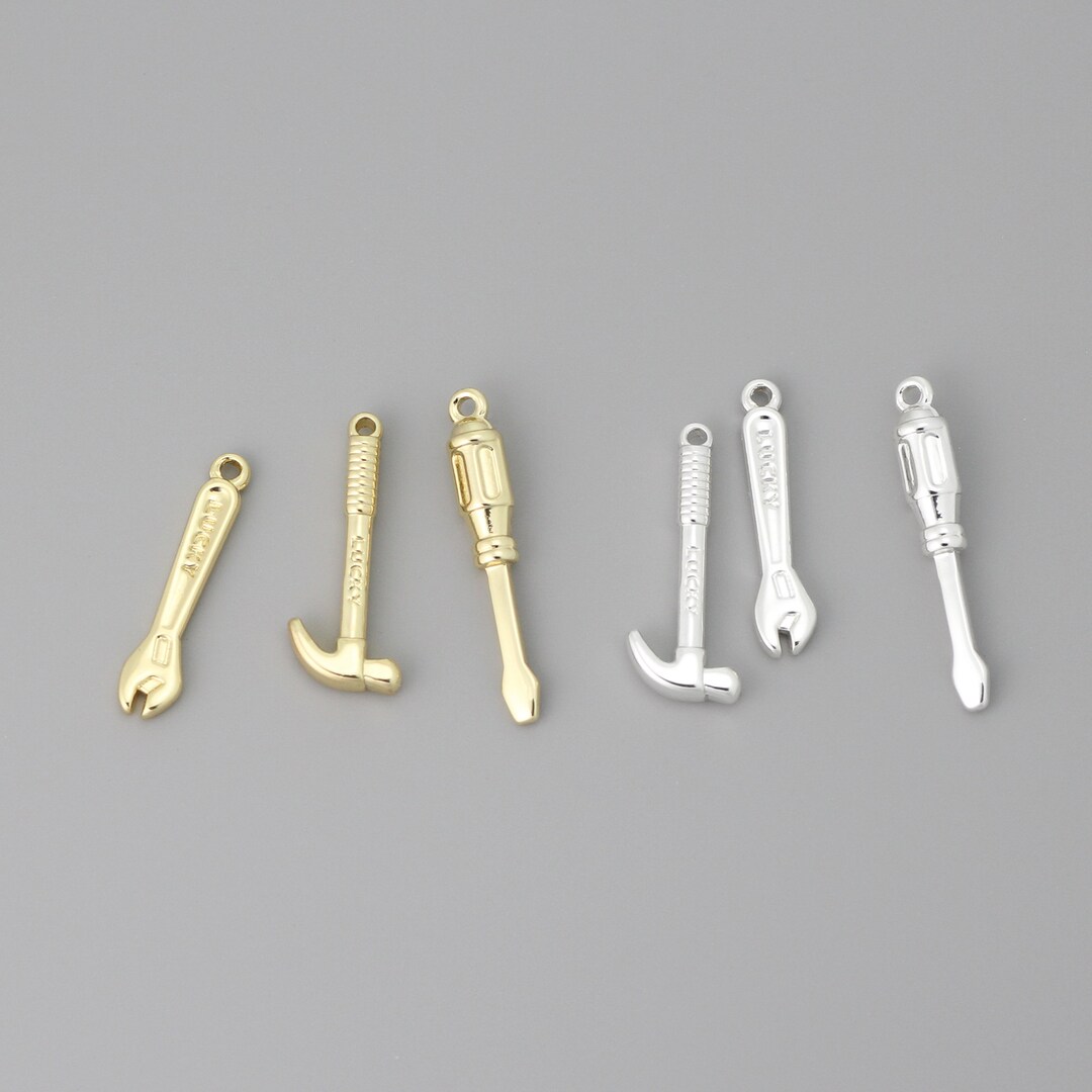 Tool Charm Pendants: Brass Hammer, Wrench, Screwdriver (8pcs) - Etsy