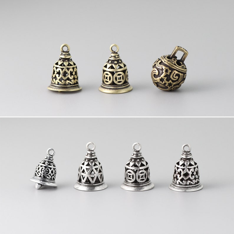 6pcs Antique Brass Bells: Silver & Bronze Charms - Etsy