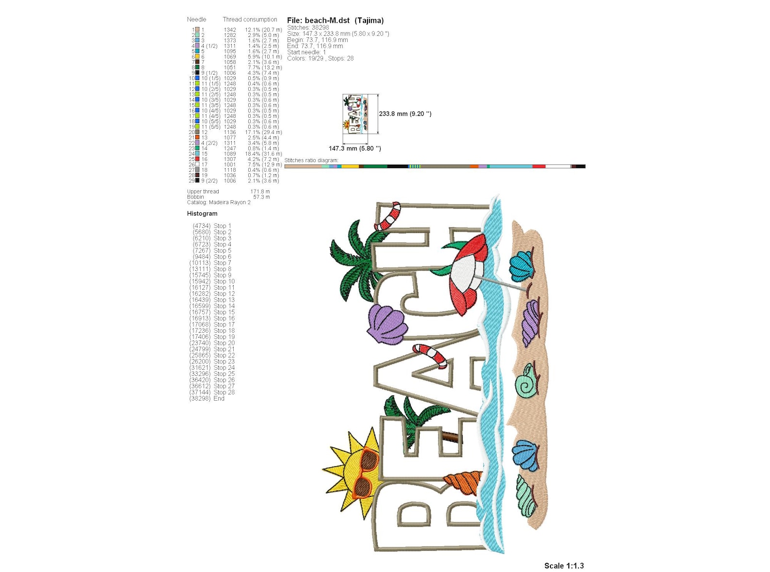 Summer Machine Embroidery Designs Beach Applique Embroidery With Sun ...