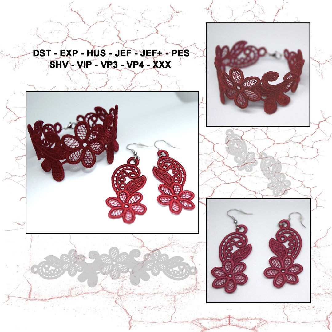 FSL Bracelet and Earrings Set Machine Embroidery Designs, Freestanding ...