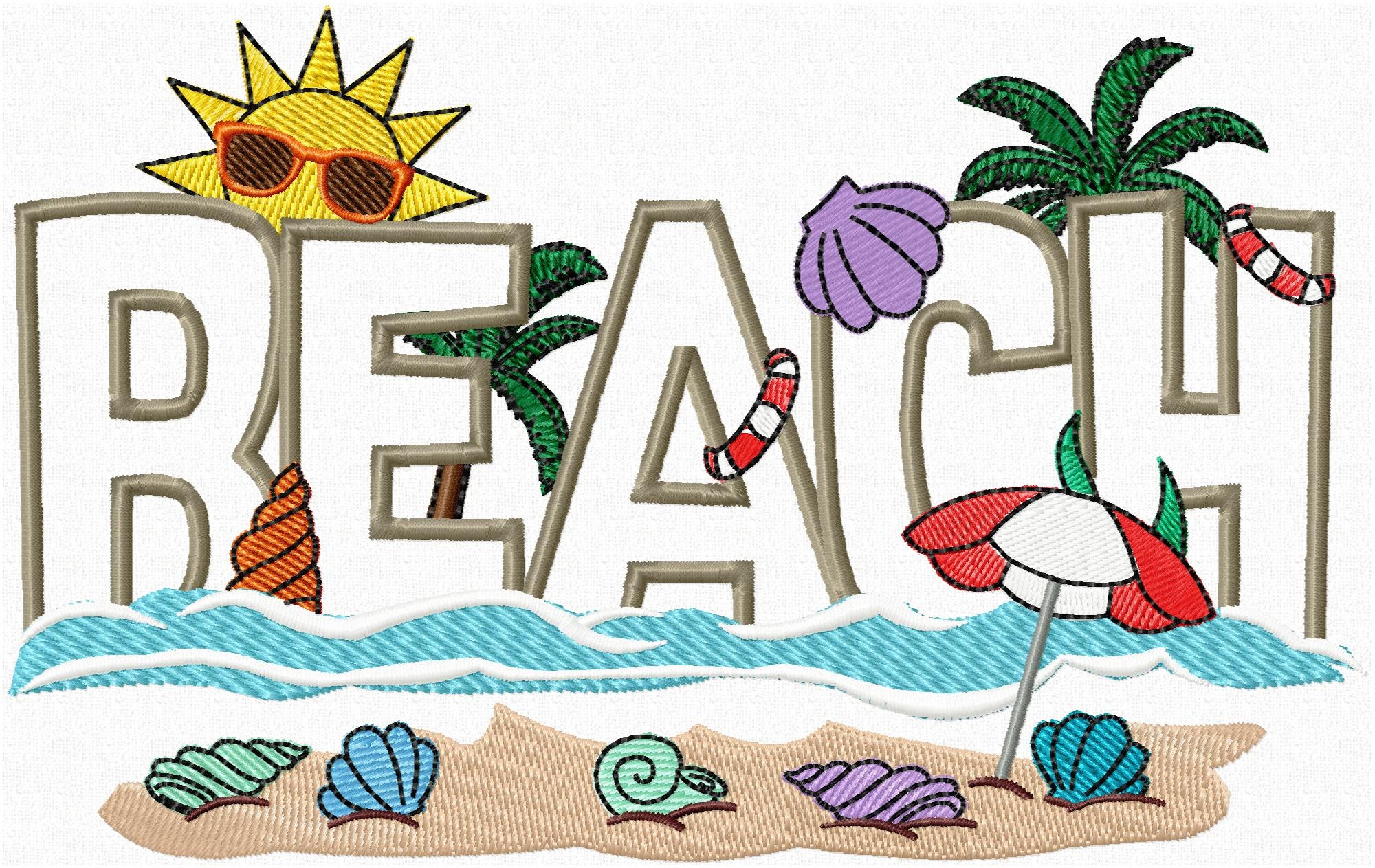 Summer Machine Embroidery Designs Beach Applique Embroidery With Sun ...