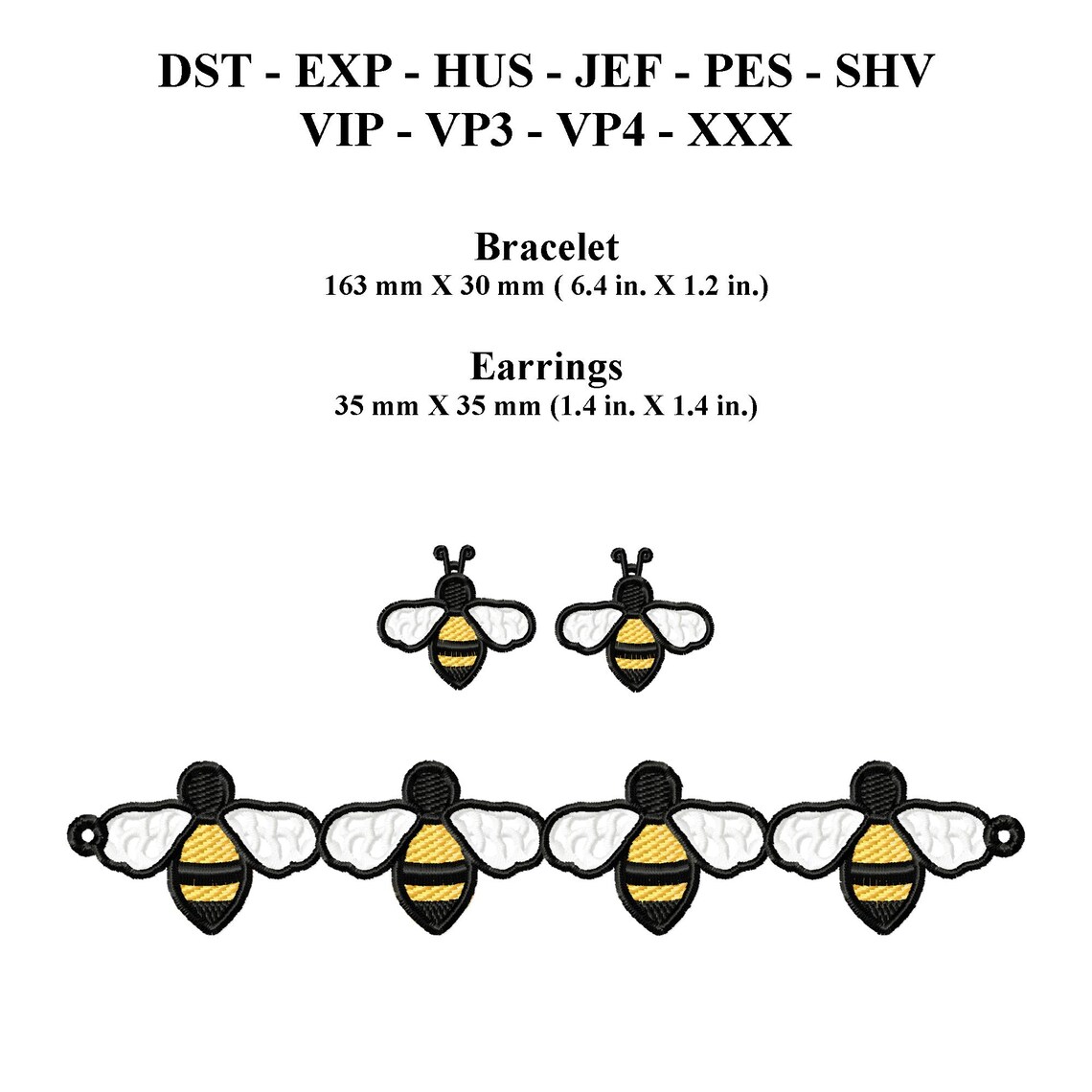 FSL Bee Embroidery Design Bee Bracelet and Earrings Set Machine ...