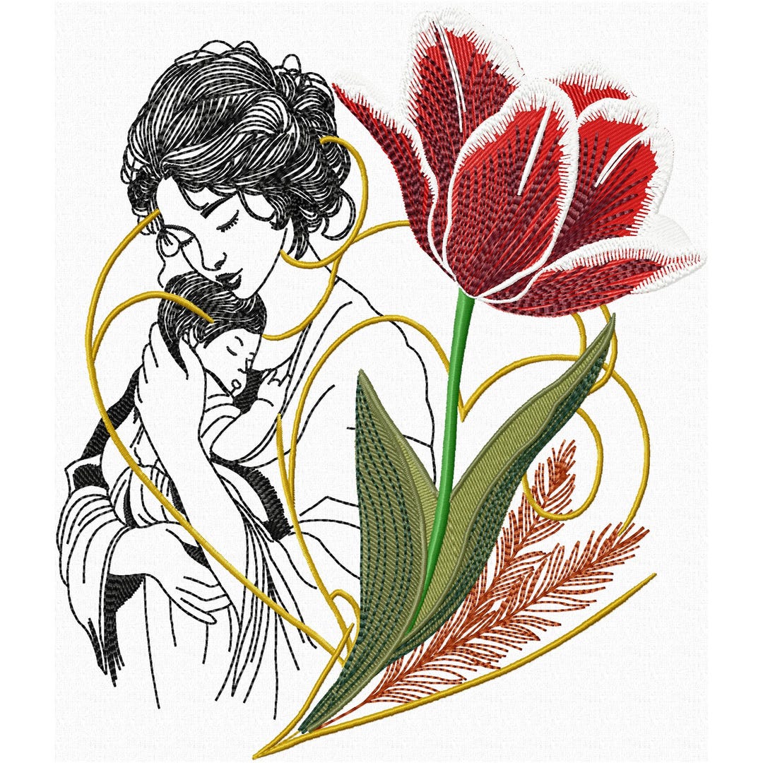 Machine Embroidery Design Mother and Her Baby Decorated With a Tulip ...