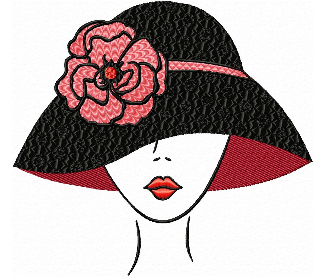 Woman Embroidery Machine Embroidery Design Woman Face With Hat, Floral ...