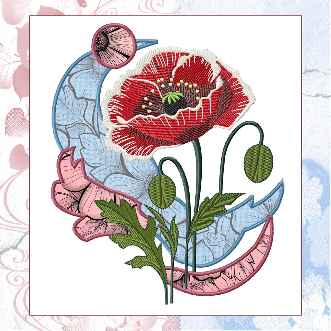 Flower Embroidery Design Poppy Machine Embroidery With or Without ...