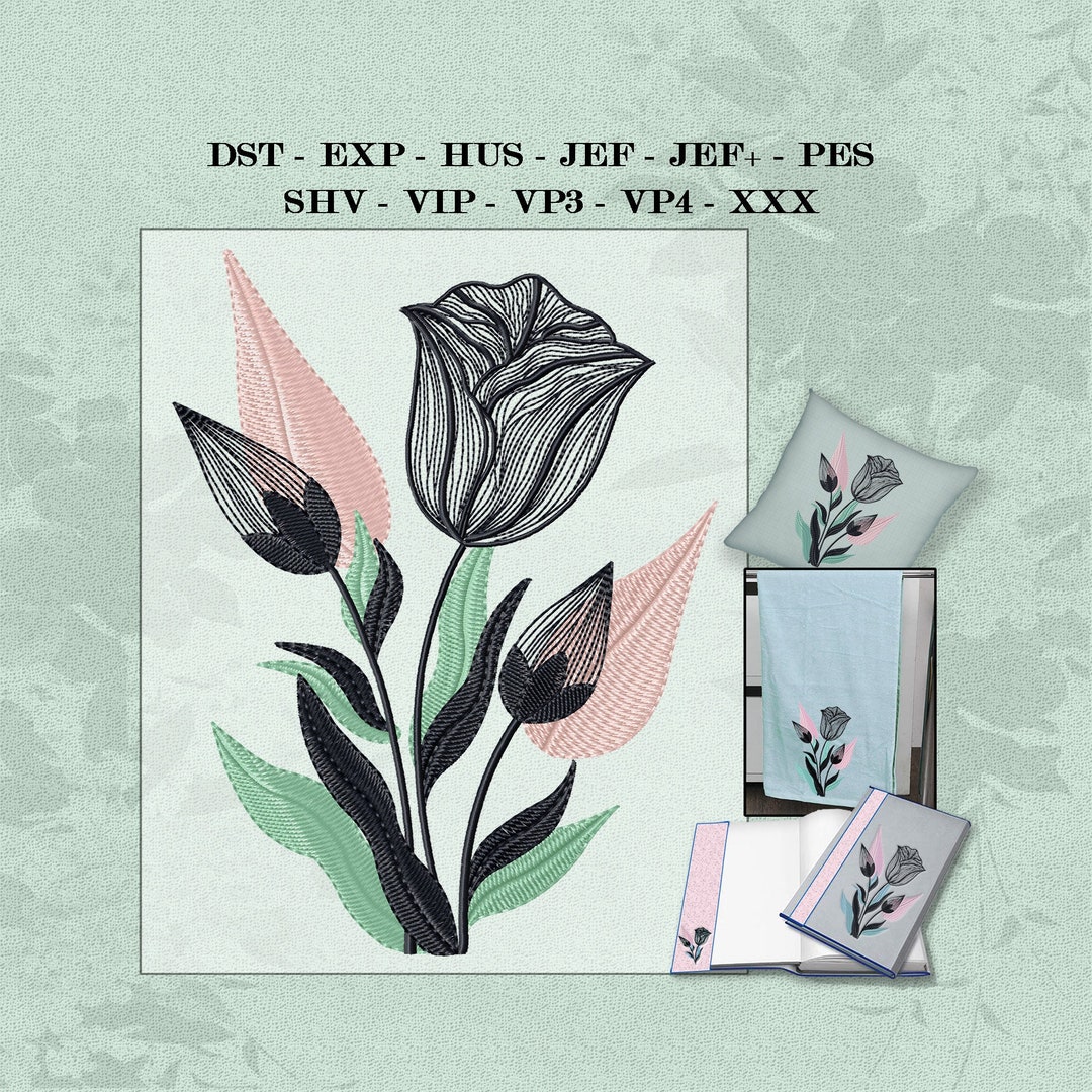 Flower Machine Embroidery Designs Abstract Tulip, Artistic Flower ...