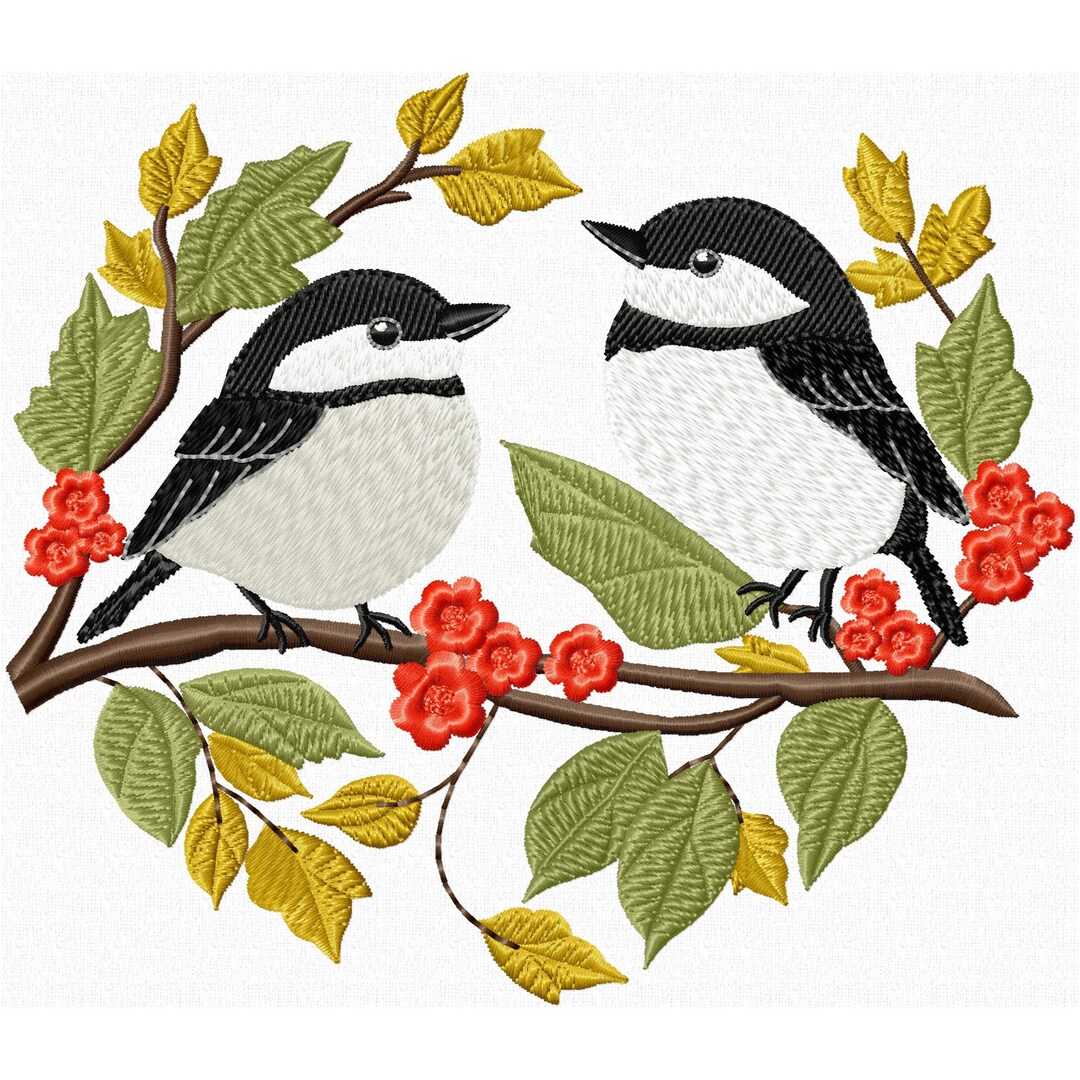 Cute Birds Machine Embroidery Design Floral Embroidery, Chickadees on a ...