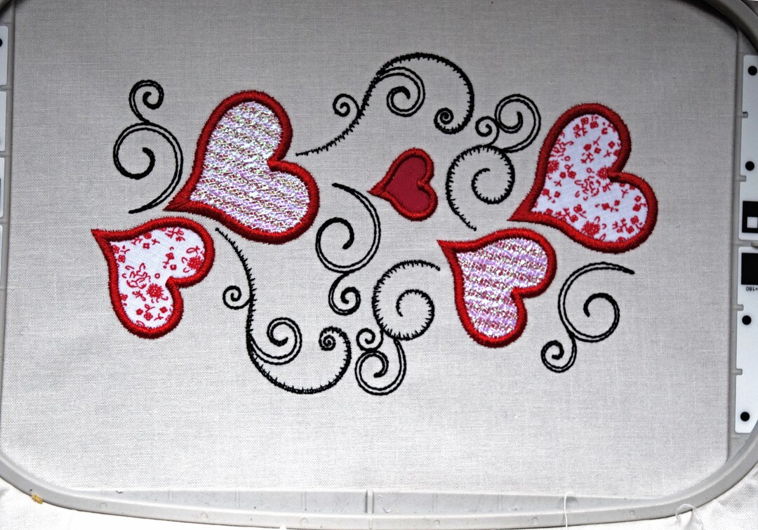 Valentine's Day Embroidery With Hearts, Applique Embroidery, Machine ...