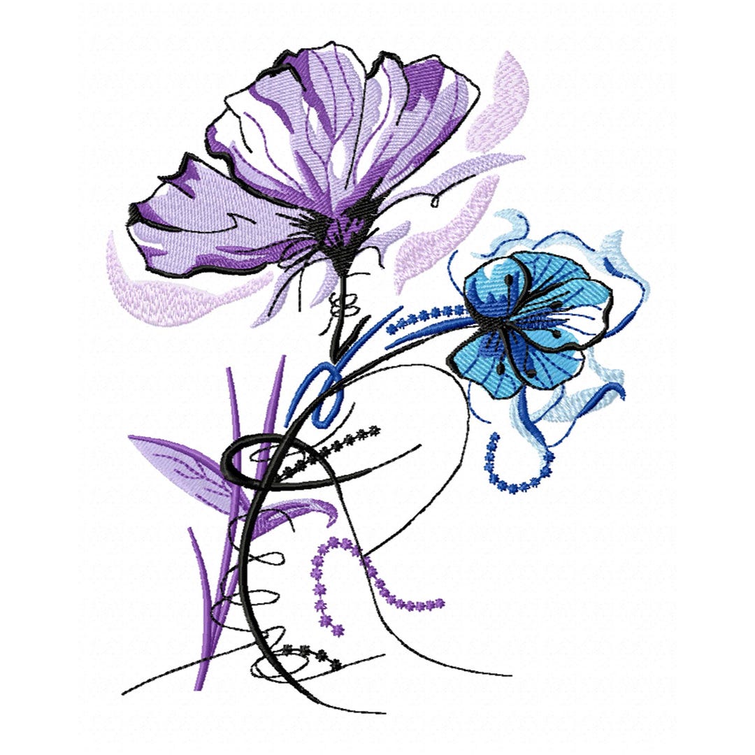Artistic Flower Embroidery Design Machine Embroidery With Abstract ...