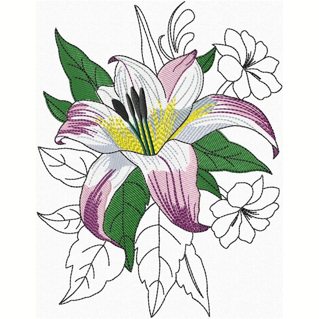 Lily Machine Embroidery Designs Line Art Floral Embroidery Pattern ...