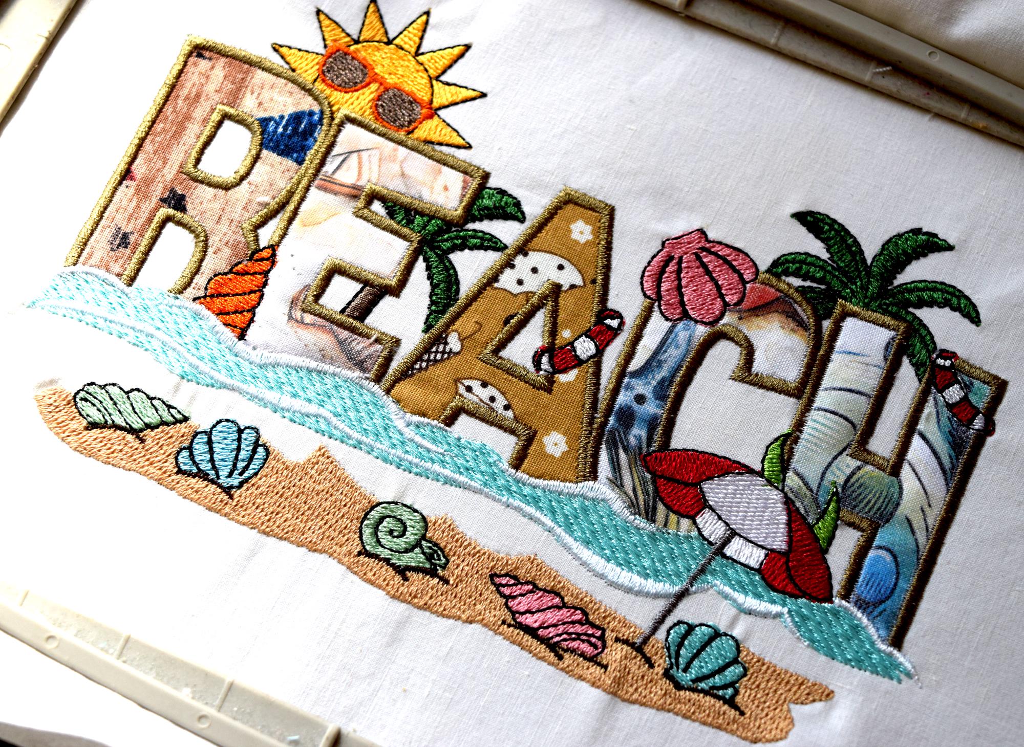 Summer Machine Embroidery Designs Beach Applique Embroidery With Sun ...