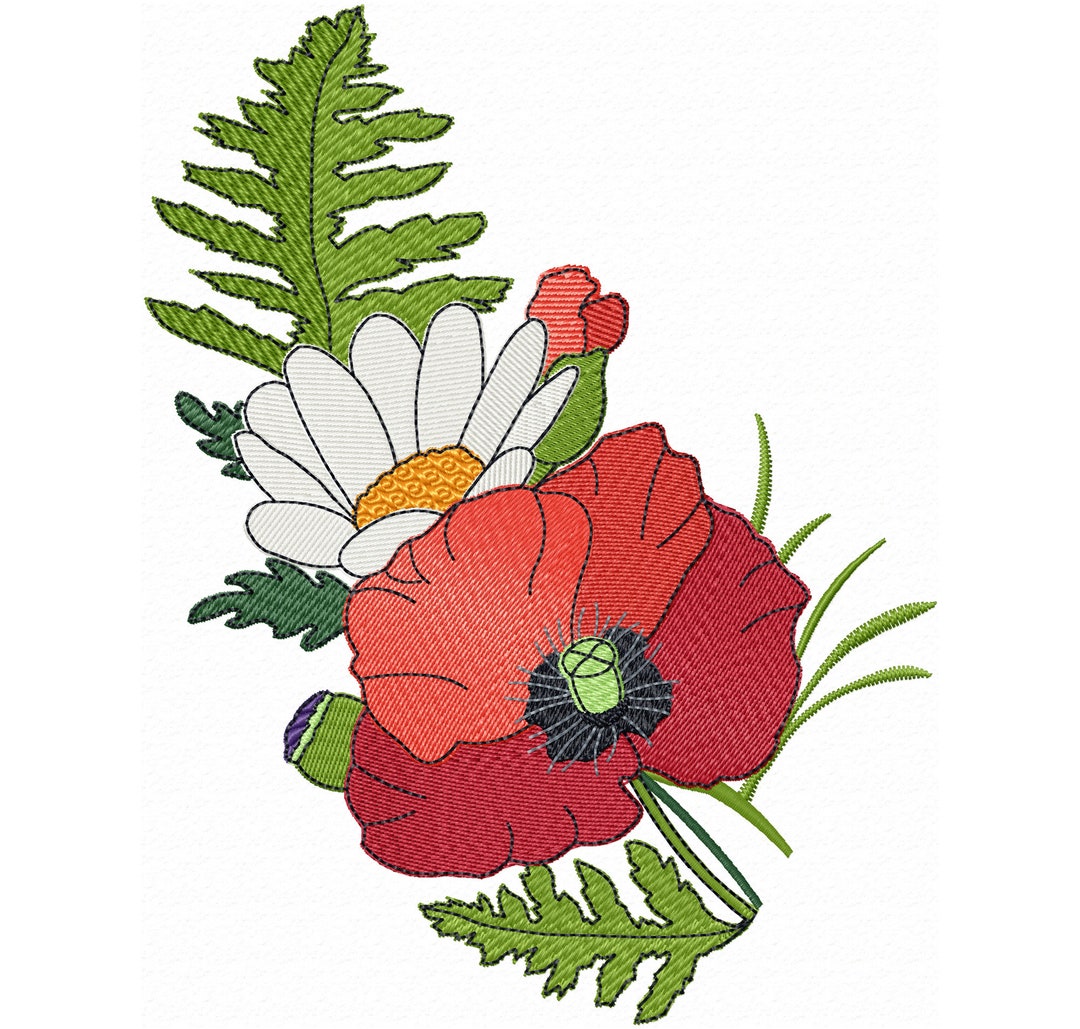 POPPY Machine Embroidery Design Flower Embroidery, Floral Embroidery ...