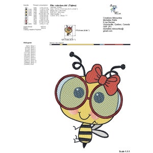 Little Bee With Glasses Machine Embroidery Designs, Insect Embroidery ...