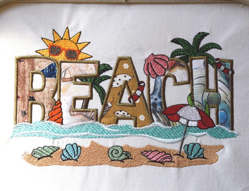 Summer Machine Embroidery Designs Beach Applique Embroidery With Sun ...