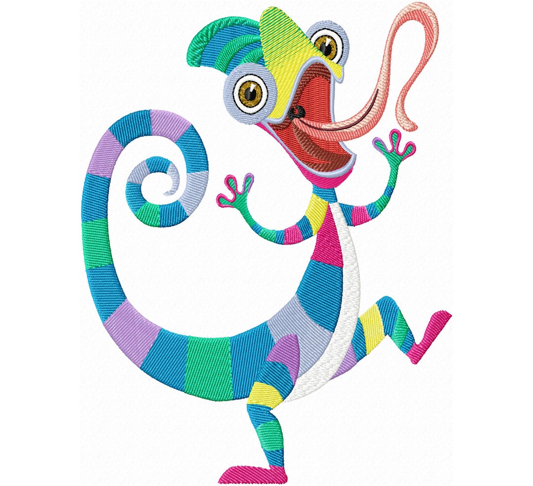 Animal Embroidery Design Happy Chameleon Machine Embroidery Colorful ...