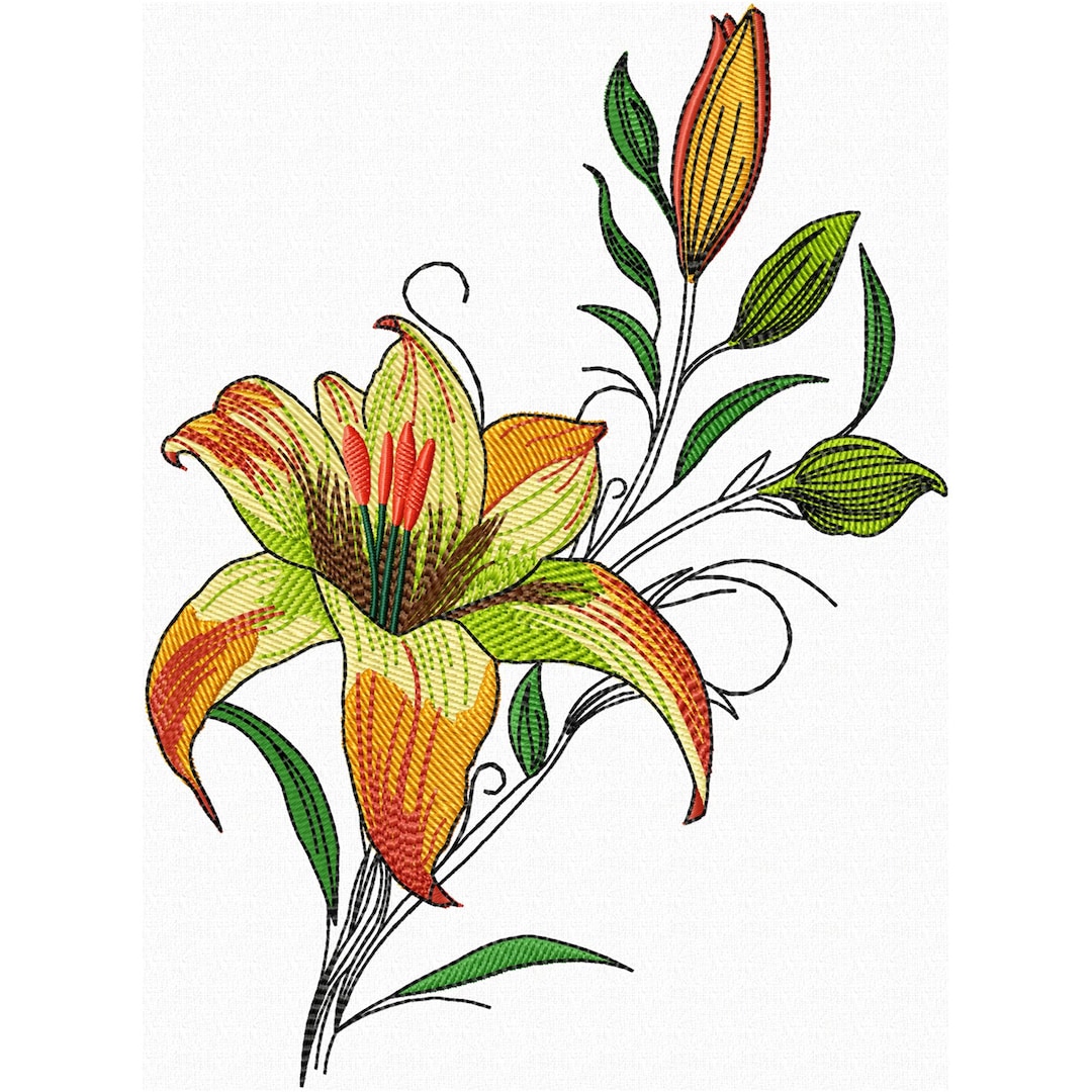 Lily Machine Embroidery Design Floral Embroidery With Splendid Yellow ...