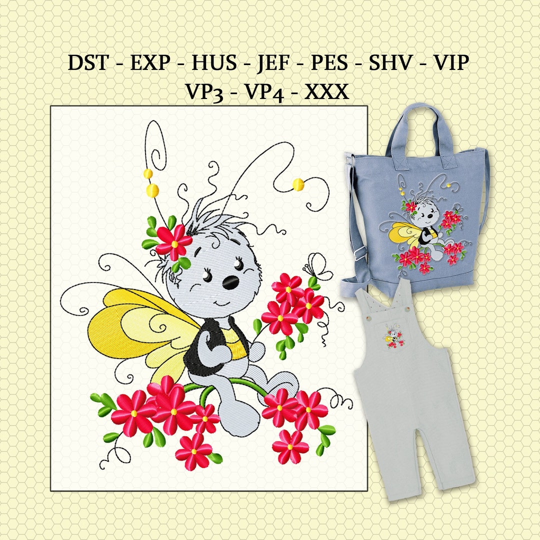 Little Bee Machine Embroidery Design Floral Embroidery, Bee Surrounded ...