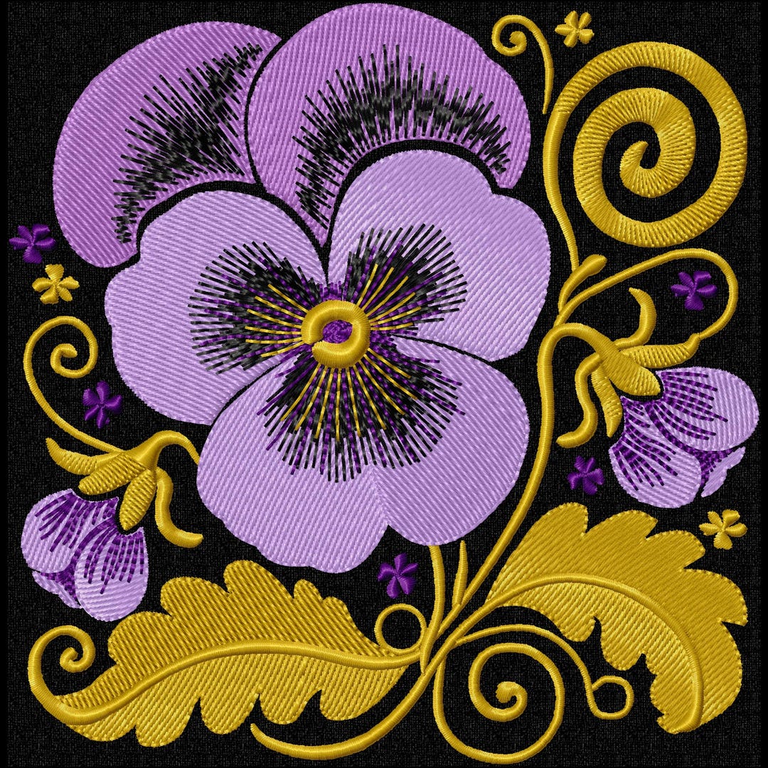 Flower Embroidery Design Vintage Style Pansy Machine Embroidery Perfect ...