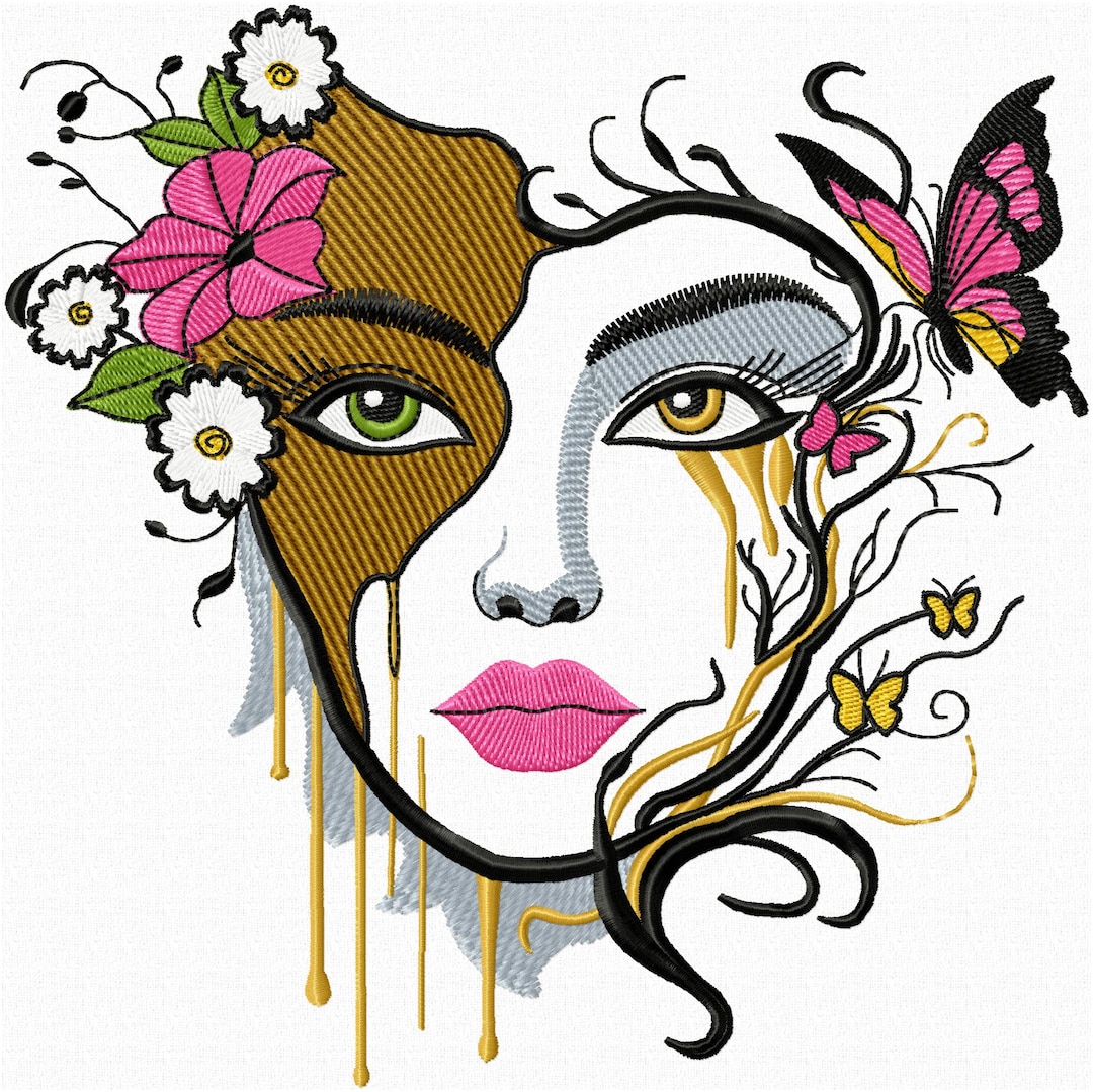 Woman Embroidery Design Machine Embroidery Woman Face With Flowers and ...