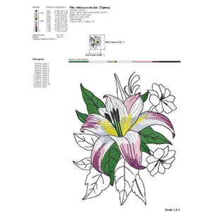 Flower Embroidery Design, Machine Embroidery of Lily on a Background of ...