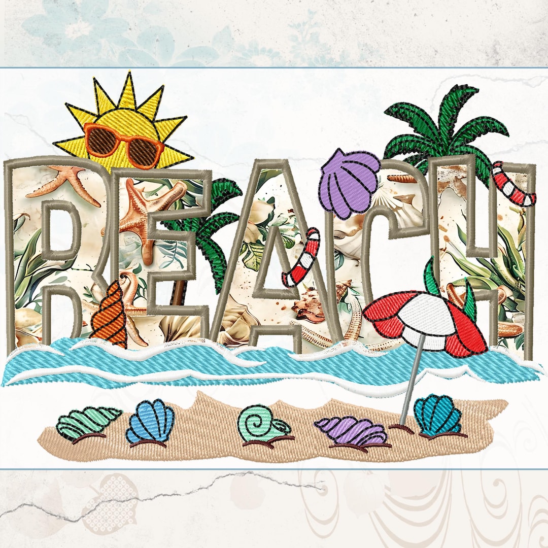 Summer Machine Embroidery Designs Beach Applique Embroidery With Sun ...