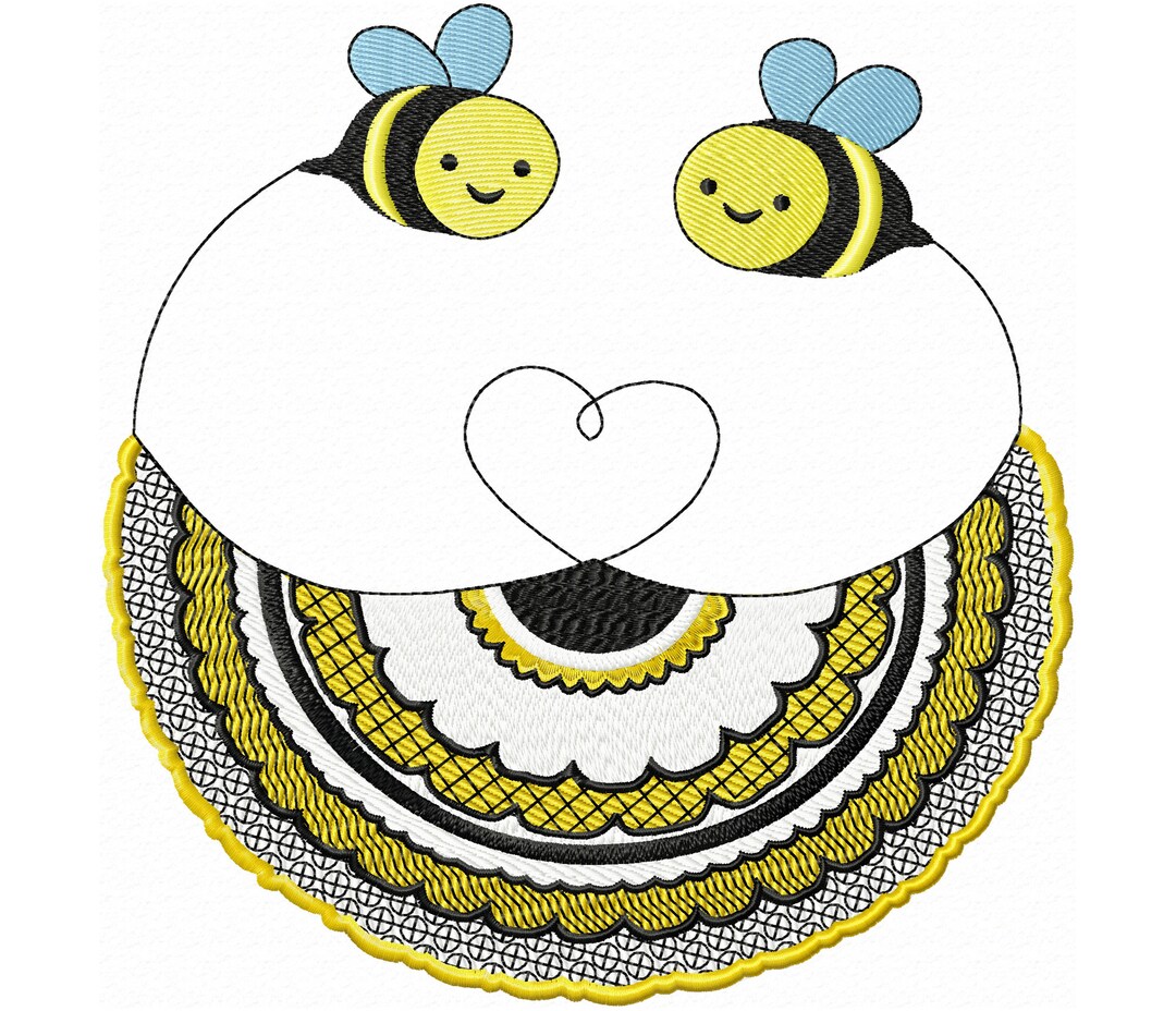 Machine Embroidery Design Cute Bees With Lace Doily, Whimsical Insect ...