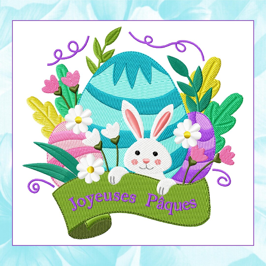 Happy Easter Machine Embroidery Design Bunny and Eggs Embroidery Cute ...
