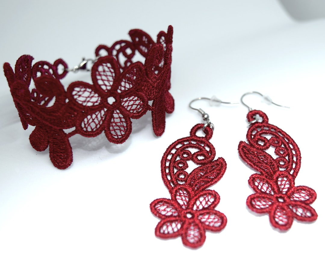 FSL Bracelet and Earrings Set Machine Embroidery Designs, Freestanding ...