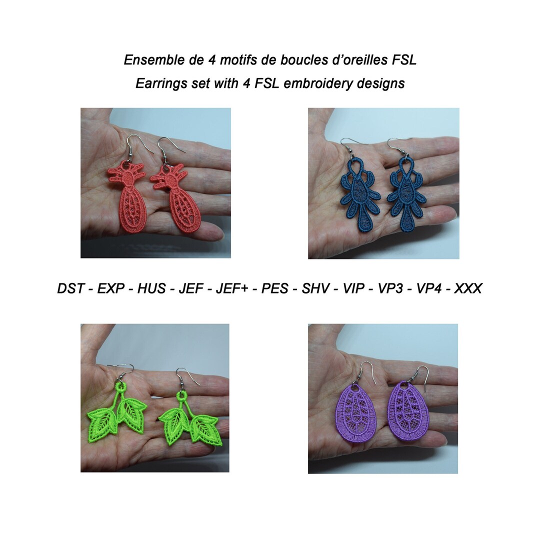 Lace Earrings Embroidery FSL Machine Embroidery Designs - Set of 4 ...