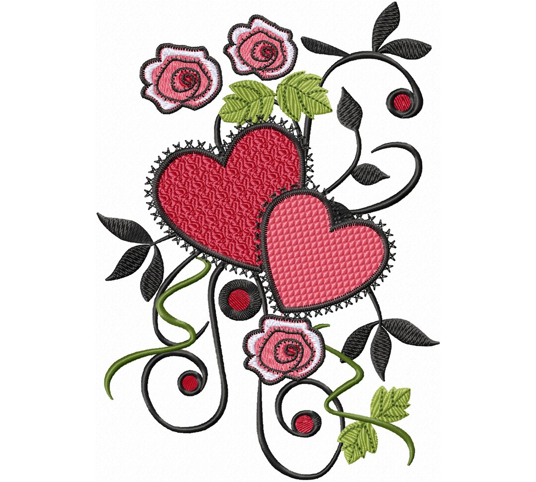 Valentine Machine Embroidery Design, Floral Embroidery, Heart ...