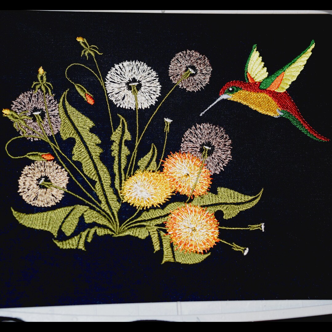 Hummingbird Machine Embroidery Design Bird and Dandelion Embroidery ...