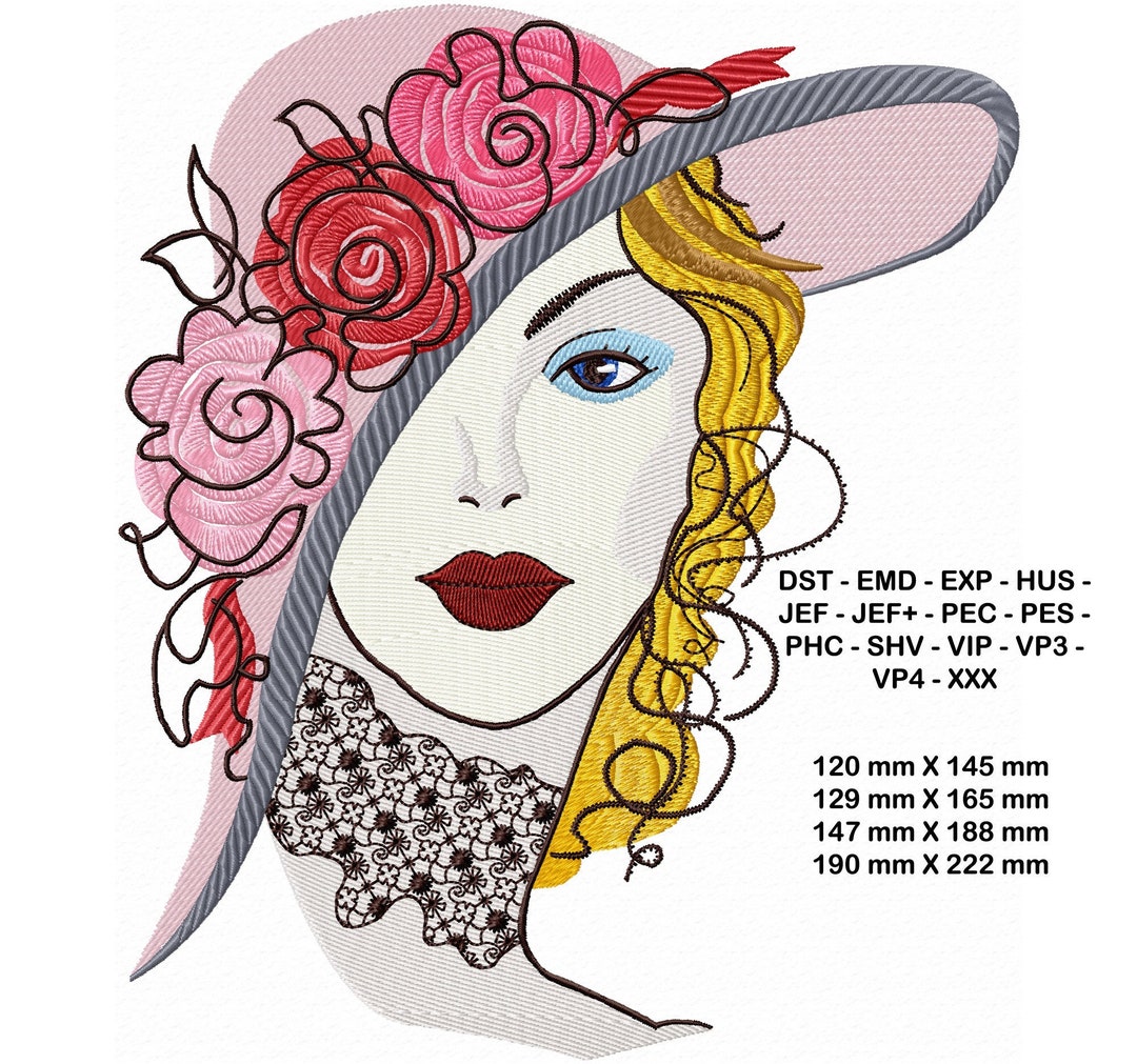 Woman Face Embroidery Design Machine Embroidery Floral - Etsy