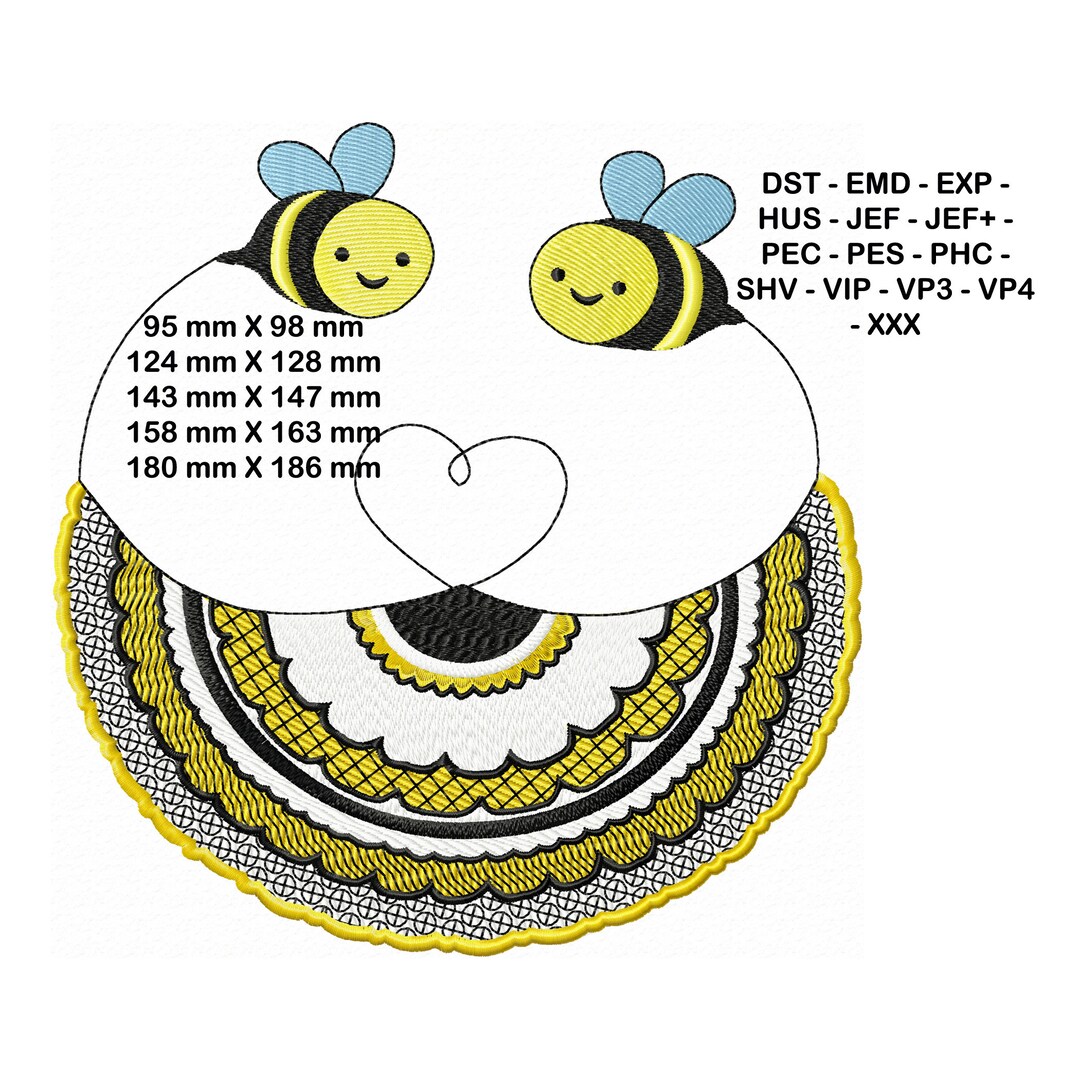 Machine Embroidery Design Cute Bees With Lace Doily, Whimsical Insect ...