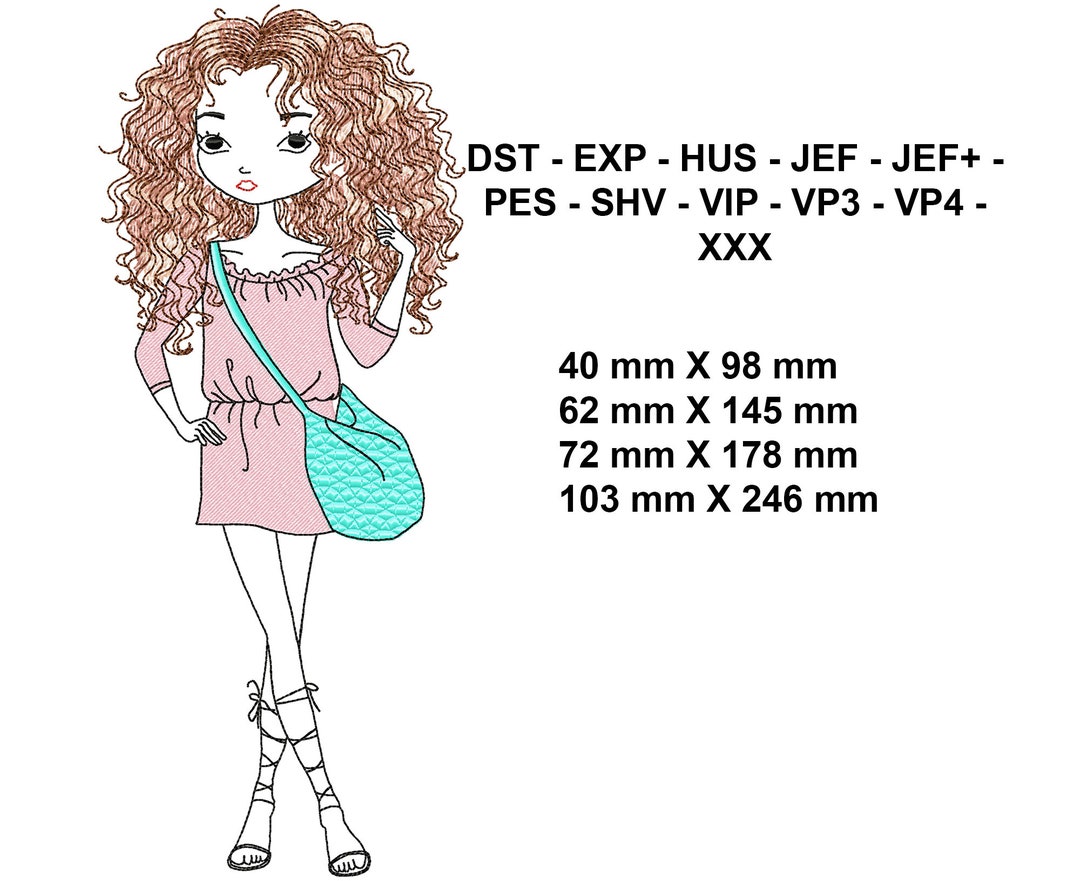 Woman With Curly Hair Machine Embroidery File, Girl Embroidery - Etsy
