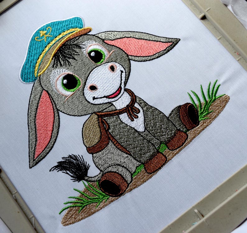 Cute Animal Machine Embroidery Design Adorable Donkey Funny and ...