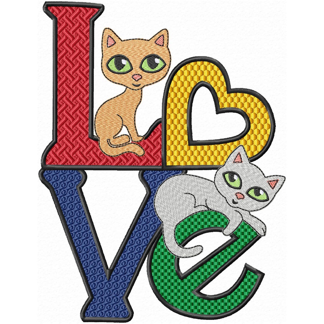 Valentine's Day Embroidery Cute Animal Machine Embroidery Kittens ...