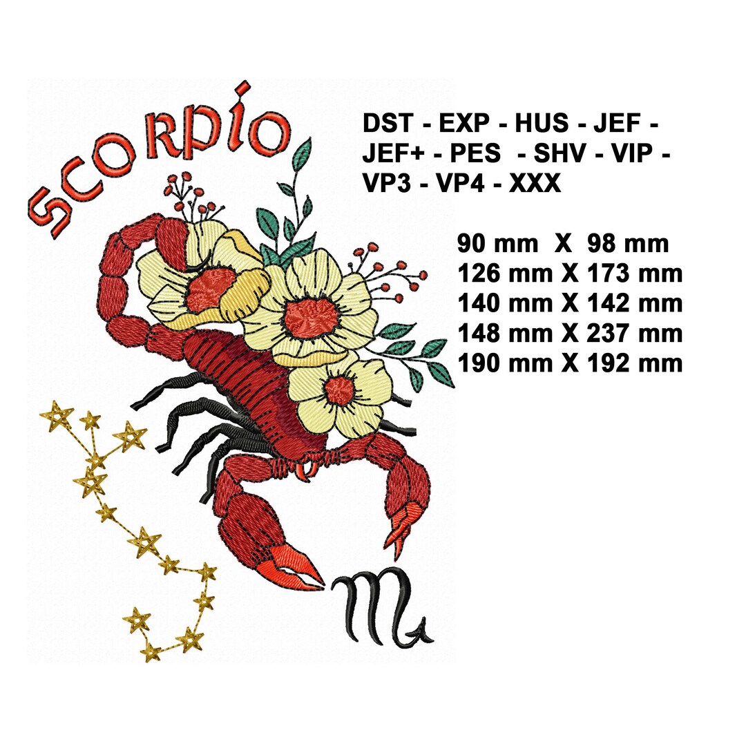 Scorpio Machine Embroidery Design Zodiac Sign, Floral Embroidery - Etsy