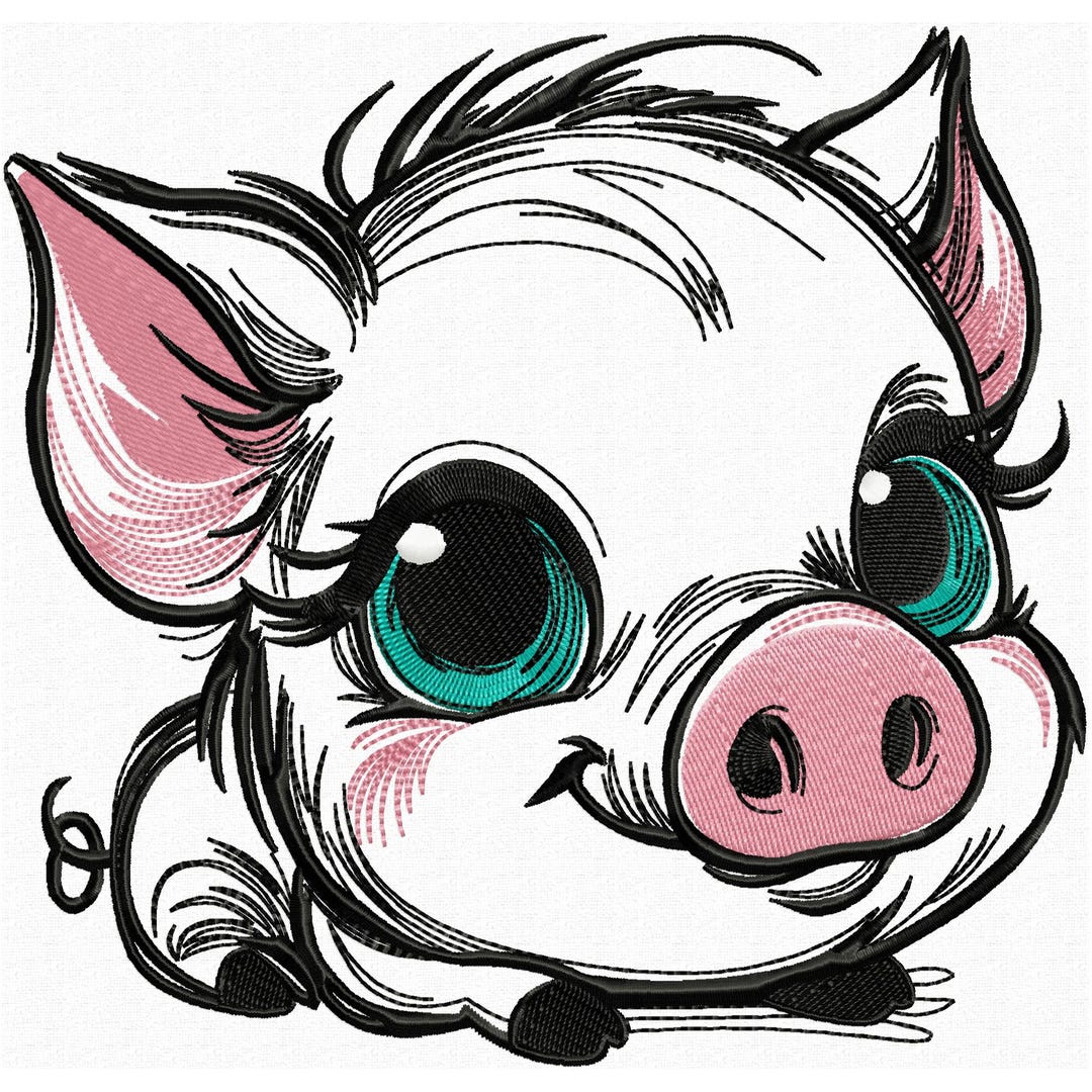 Cute Piglet Embroidery Design of Adorable and Comic Animal Cartoon ...